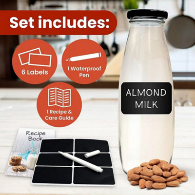 500ml Glass Milk Bottles - With Airtight Gingham Lids, Lids, Labels ...