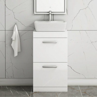 500mm Floor Standing Vanity Unit 2 Drawer Gloss White & Countertop ...