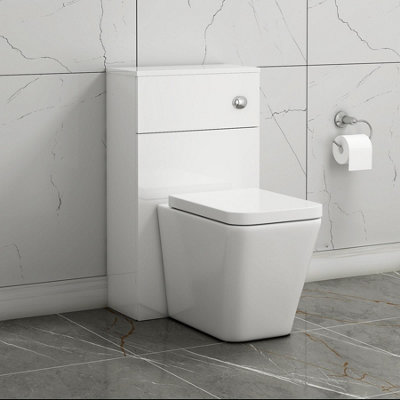 500mm Gloss White BTW WC Unit with Elena Rimless Toilet Pan & Seat,Cistern