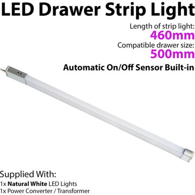 500mm LED Drawer Strip Light with PIR Sensor for Kitchen Cupboards and ...