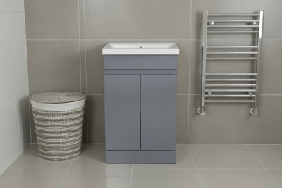 500mm Vanity Unit High Gloss Dark Grey Handleless Floor Standing ...