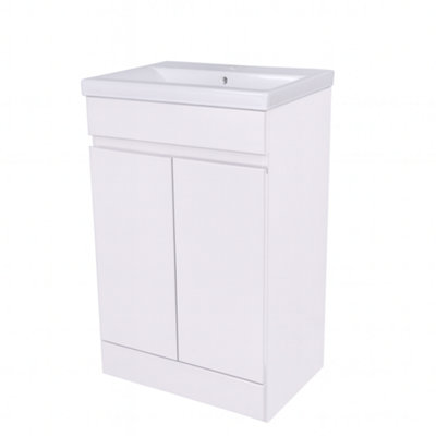 500mm Vanity Unit High Gloss White Handleless Floor Standing Bathroom ...
