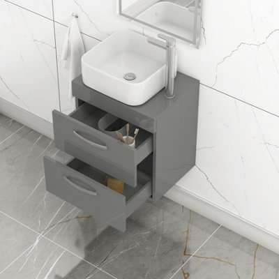 500mm Wall Hung Vanity Unit 2 Drawer Indigo Grey Gloss & Elena ...