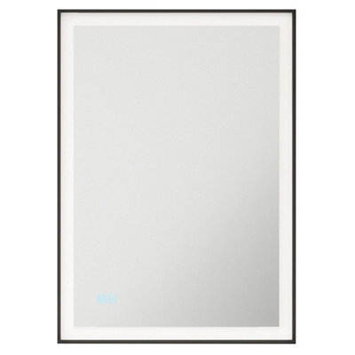500mm x 700mm IP44 Matt Black LED Bathroom Mirror with Demister and ...