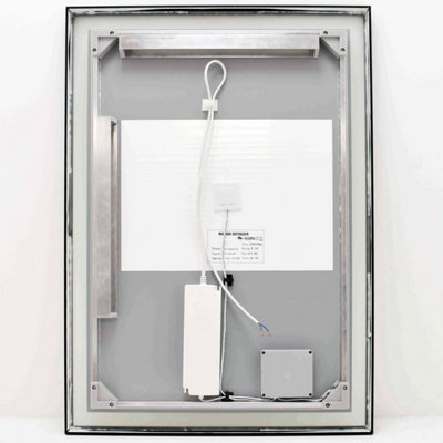 500mm x 700mm IP44 Matt Black LED Bathroom Mirror with Demister and ...