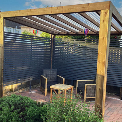Dunster House Pergola with Roof 3m x 2.5m Pressure Treated Wooden ...