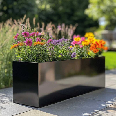 75cm Zinc Galvanised Platinum Black Trough Planter