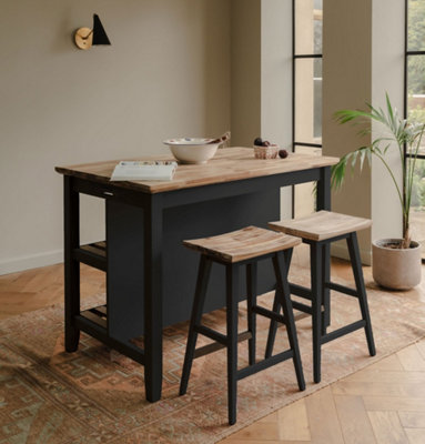 Florence Navy Blue Breakfast Bar Kitchen Island with Shelves