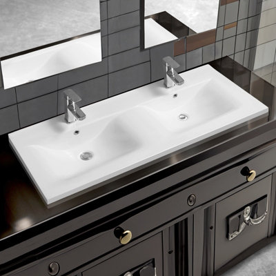 5089 Ceramic 121cm Thin Edge Double Inset Basin with Dipped Bowl | DIY ...