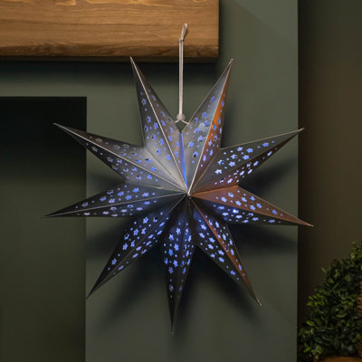 50cm Battery Powered Light up Silver Origami Hanging Christmas Star ...
