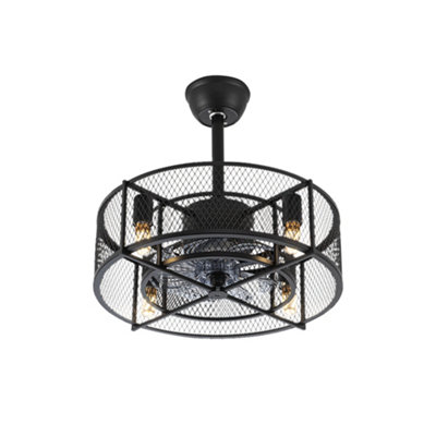 50CM BLACK MESH CEILING FAN LIGHT, INDUSTRIAL STYLE CEILING FAN WITH ...