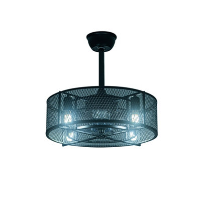 50CM BLACK MESH CEILING FAN LIGHT, INDUSTRIAL STYLE CEILING FAN WITH ...