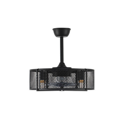 50CM BLACK MESH CEILING FAN LIGHT, INDUSTRIAL STYLE CEILING FAN WITH ...