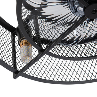 50CM BLACK MESH CEILING FAN LIGHT, INDUSTRIAL STYLE CEILING FAN WITH ...