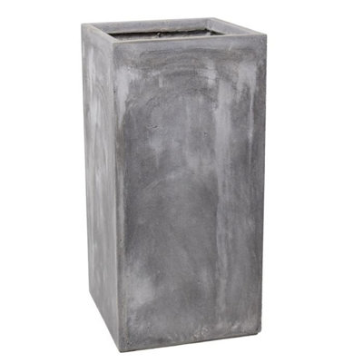 50cm Fibrecotta Cement Finish Tall Cube Planter