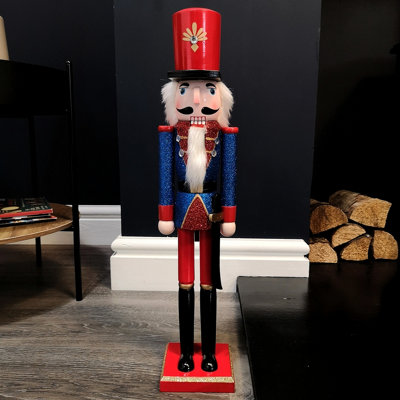 50cm Indoor Traditional Wooden Christmas Nutcracker Decoration in Blue