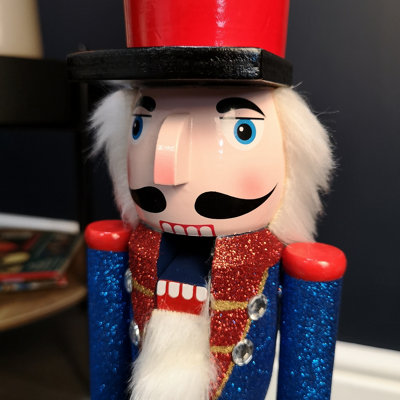 50cm Indoor Traditional Wooden Christmas Nutcracker Decoration in Blue