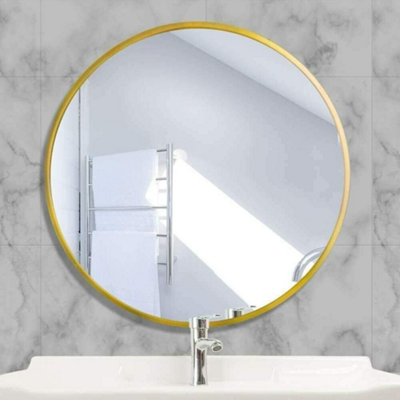 50cm Large Round Gold Wall Mounted Mirror Brass Metal Frame Bathroom ...