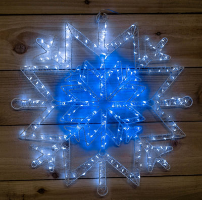 50cm Light up Metal Hanging Christmas Snowflake with 260 Blue and White ...