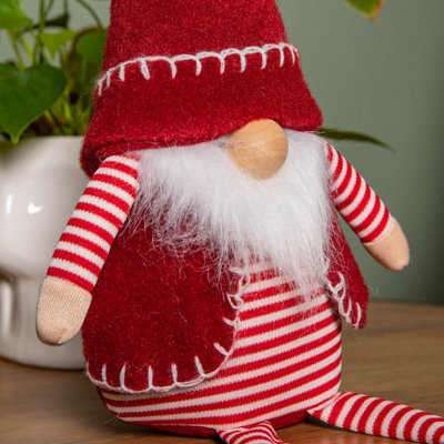 50cm Red and White Stripe Sitting Christmas Gonk Decoration with Dangly ...