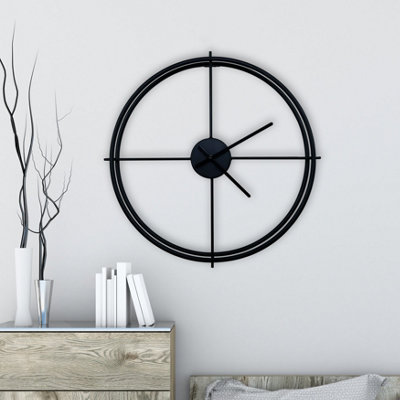 50cm x 50cm Larry's Minimalist Black Clock - Iron Non-Ticking Wall ...