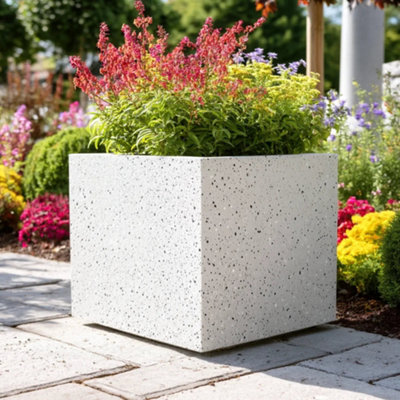50cm Zinc Galvanised Whitestone Effect Square Planter