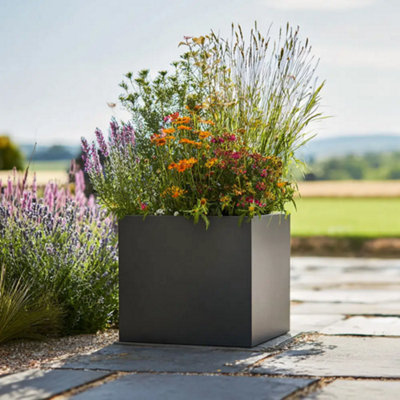 50cm Zinc Matte Grey Square Planter