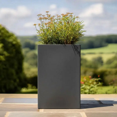 50cm Zinc Matte Grey Tall Square Planter