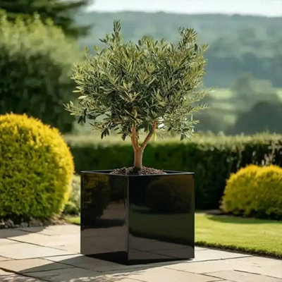 50cm Zinc Platinum Black Square Planter