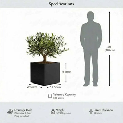 50cm Zinc Platinum Black Square Planter