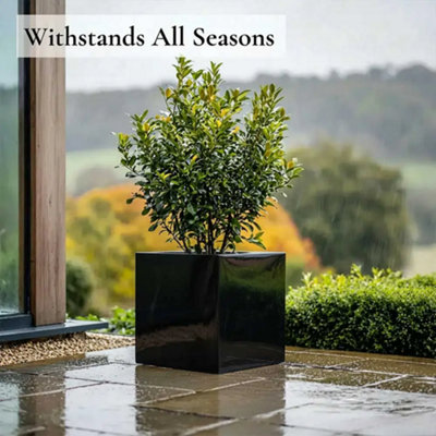 50cm Zinc Platinum Black Square Planter