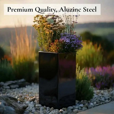 50cm Zinc Platinum Black Tall Square Planter