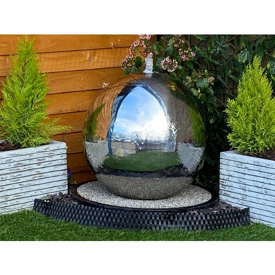 50cms Stainless Steel Sphere Solar Powered Water Feature With Cover