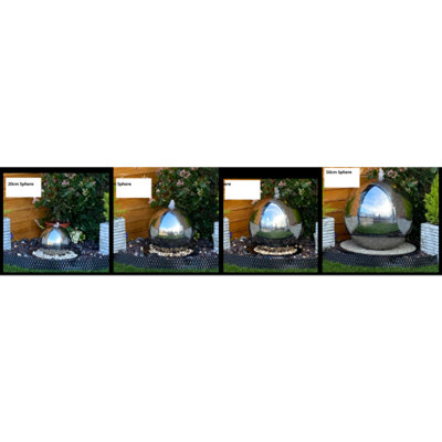 50cms Stainless Steel Sphere Solar Powered Water Feature With Cover