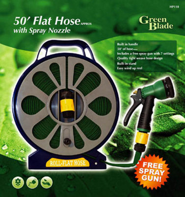50ft (15m) Flat Garden Hose with Spray Nozzle