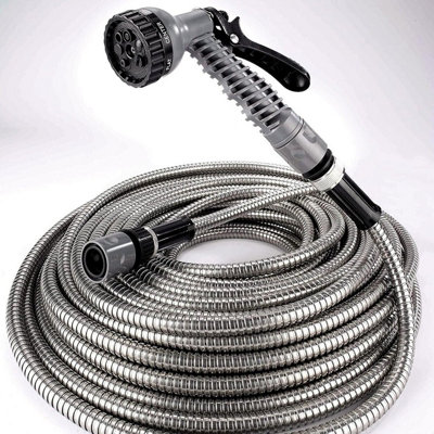 50ft Stainless Steel Hose with 7 Function Spray Nozzle - Flexible Kink ...