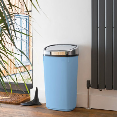 50L Blue Sensor Bin with Chrome Sensor Lid Kitchen Waste Dust Bin ...