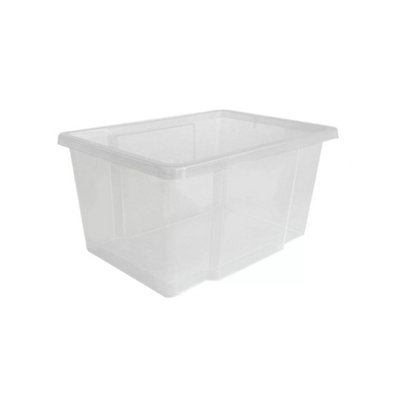50L Clear Plastic Storage Box with Blue Clip Lid Stackable, Durable and ...