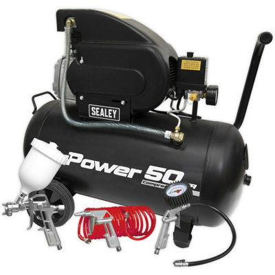 50L Direct Drive Air Compressor with 4 Piece Accessory Kit - 2hp ...