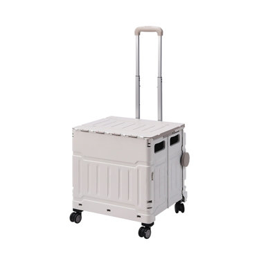 50L Oblique Pull White Gray Plastic Foldable 4 Wheel Rolling Storage box