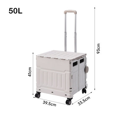 50L Oblique Pull White Gray Plastic Foldable 4 Wheel Rolling Storage box