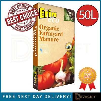 50L Organic Farmyard Manure Compost, Multi-Purpose Fertiliser for ...