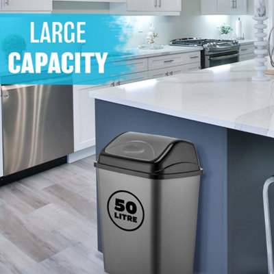 50l Plastic Flip Top Waste Bin - Swing Lid Garbage Rubbish Kitchen Dustbin Recycle Recycling ...