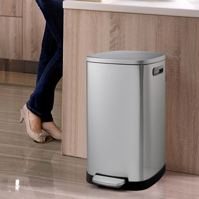 50L Stainless Steel Step Open Trash Can with Lid | DIY at B&Q
