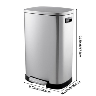 50L Trash Can Stainless Steel Step Open Trash Can with Lid
