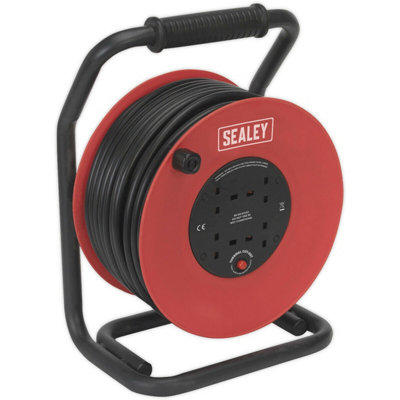 50m Heavy Duty Cable Reel with Thermal Trip - 4 230V Plug Socket ...