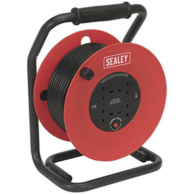 50m Heavy Duty Cable Reel with Thermal Trip - 4 x 230V Plug Sockets ...