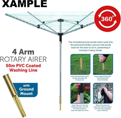 50m Rotary Washing Line 4-Arm Adjustable Height Clothes Dryer with ...