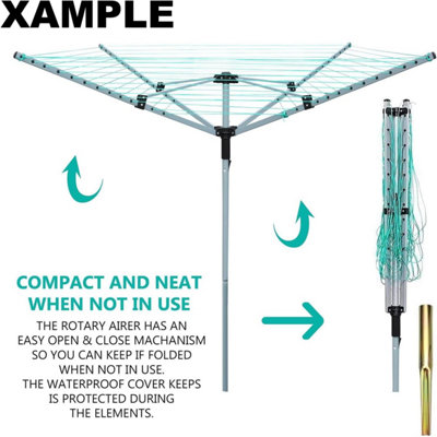 50m Rotary Washing Line 4-Arm Adjustable Height Clothes Dryer with ...
