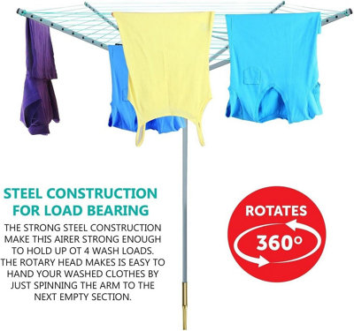 50m Rotary Washing Line 4-Arm Adjustable Height Clothes Dryer with ...